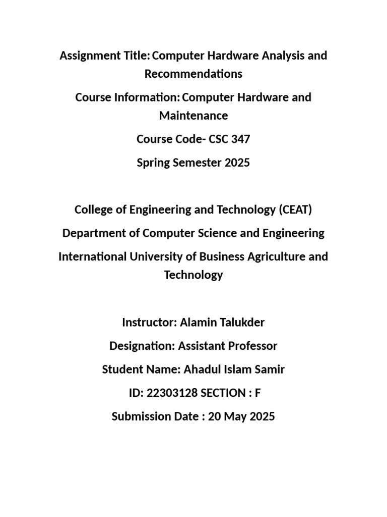 CSC 347 Assignment | PDF | Personal Computers | Solid State Drive