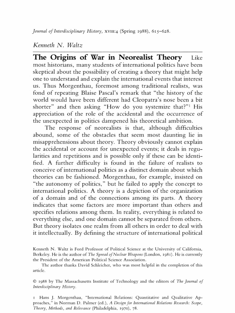 The Origins of War in Neorealist Theory: Kenneth N. Waltz on Structural ...