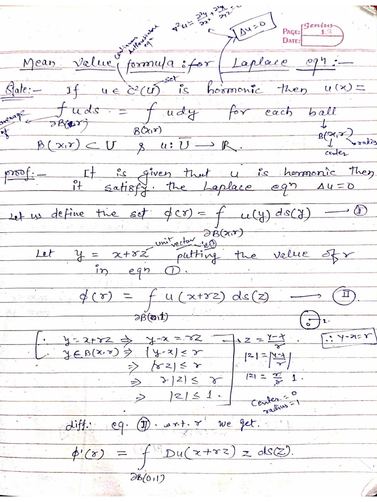Mean Value Formula For Laplace Equation | PDF
