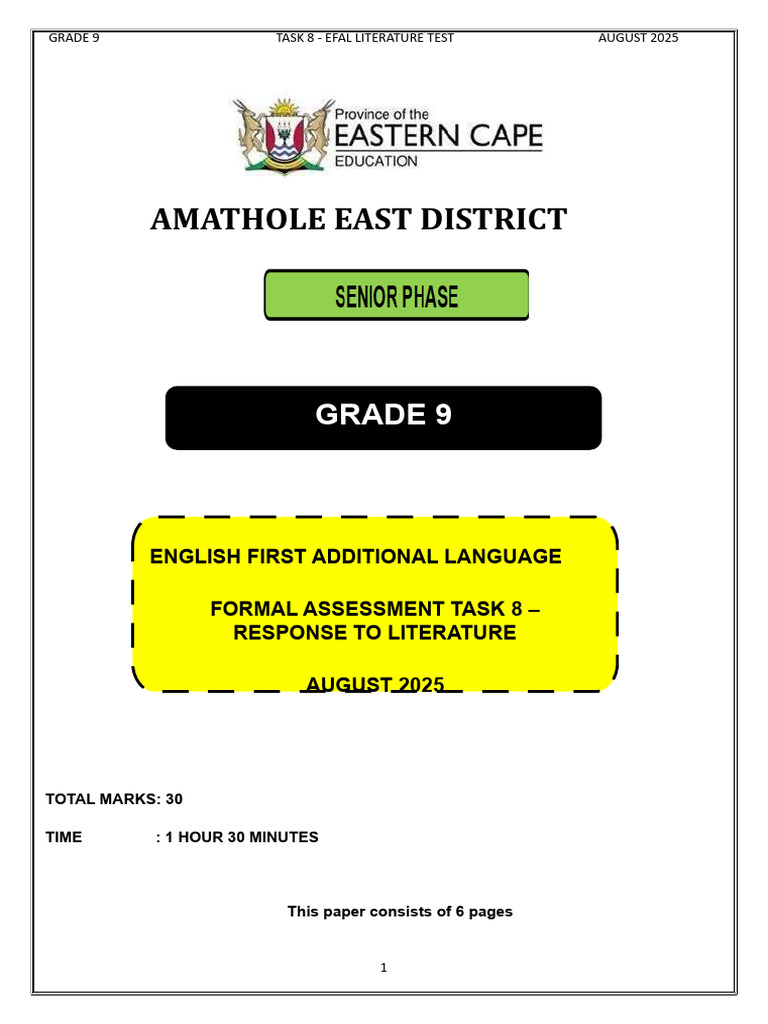 Grade 9 EFAL Literature Test 2025 | PDF | Poetry