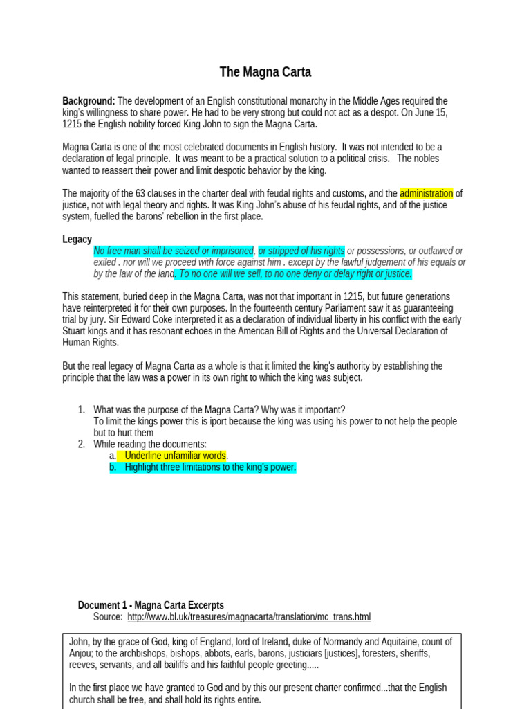 The Magna Carta | PDF | Magna Carta | Government