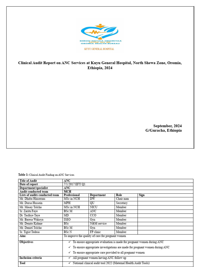 Clinical Audit Finding Report On ANC | PDF | Clinical Medicine | Health ...