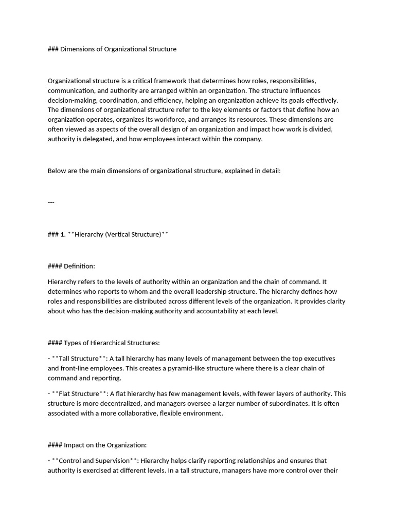Dimensions of Organizational Structure | PDF | Organizational Structure ...