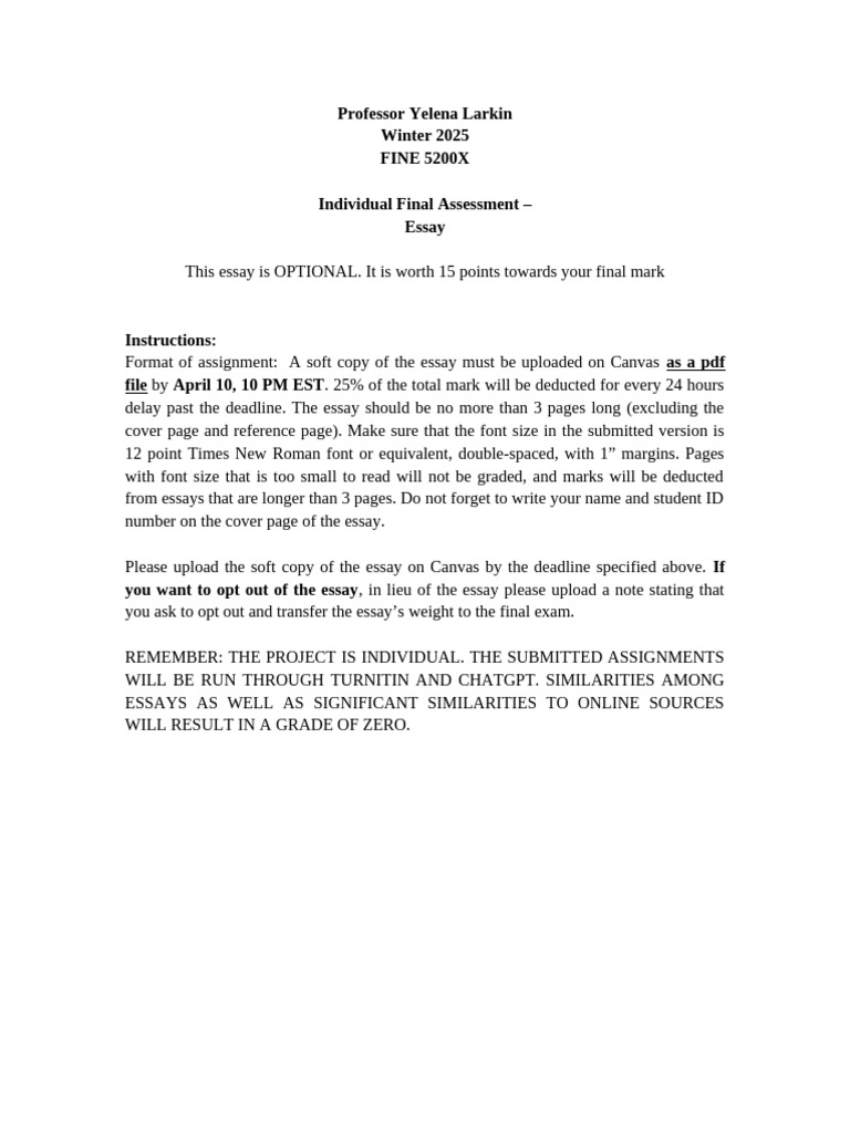 Essay Instructions FINE5200X New | PDF | Valuation (Finance)
