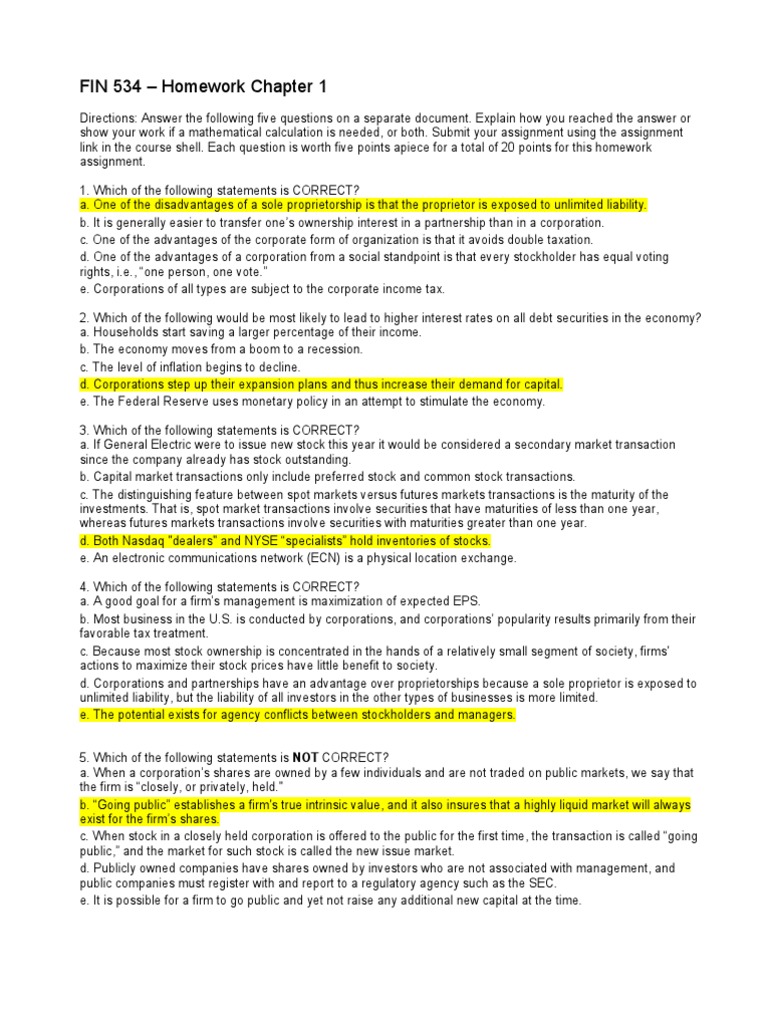 FIN534 Chapter1 Overview of Financial Management | PDF | Stocks | Corporations