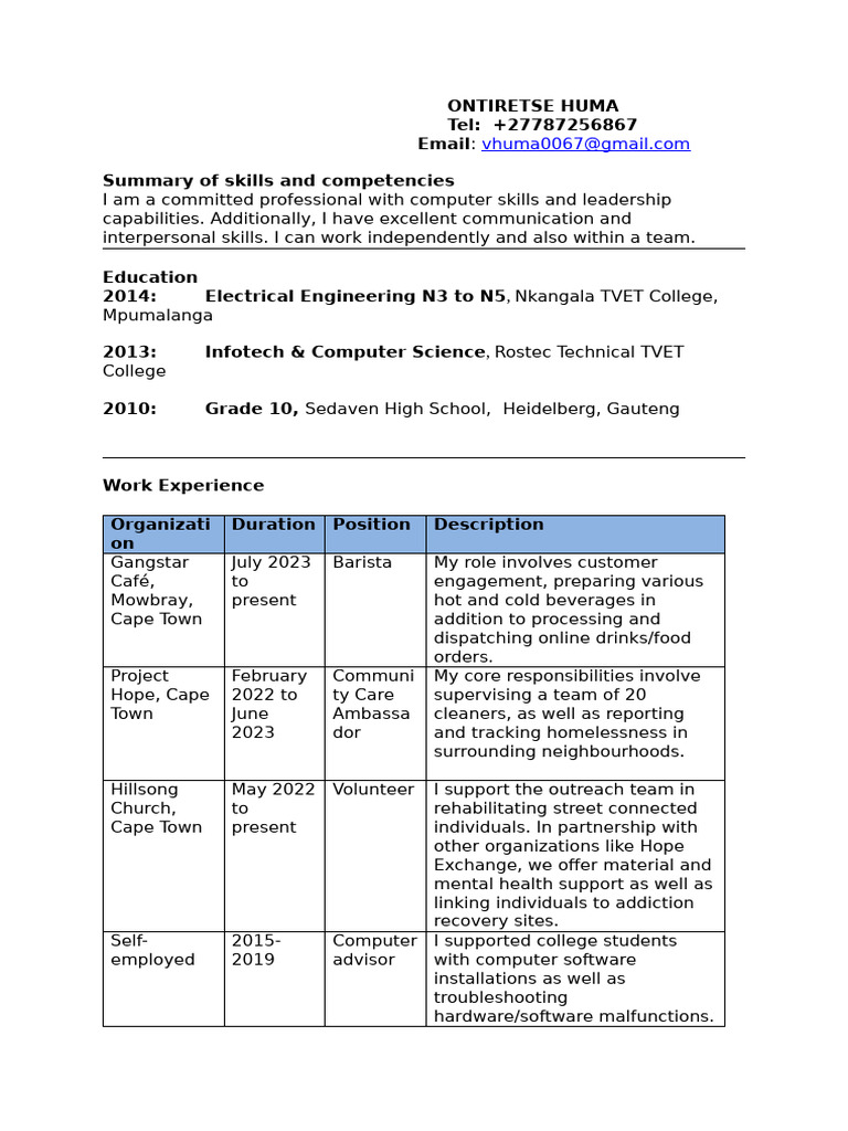 CV Huma | PDF | Microsoft | Computing