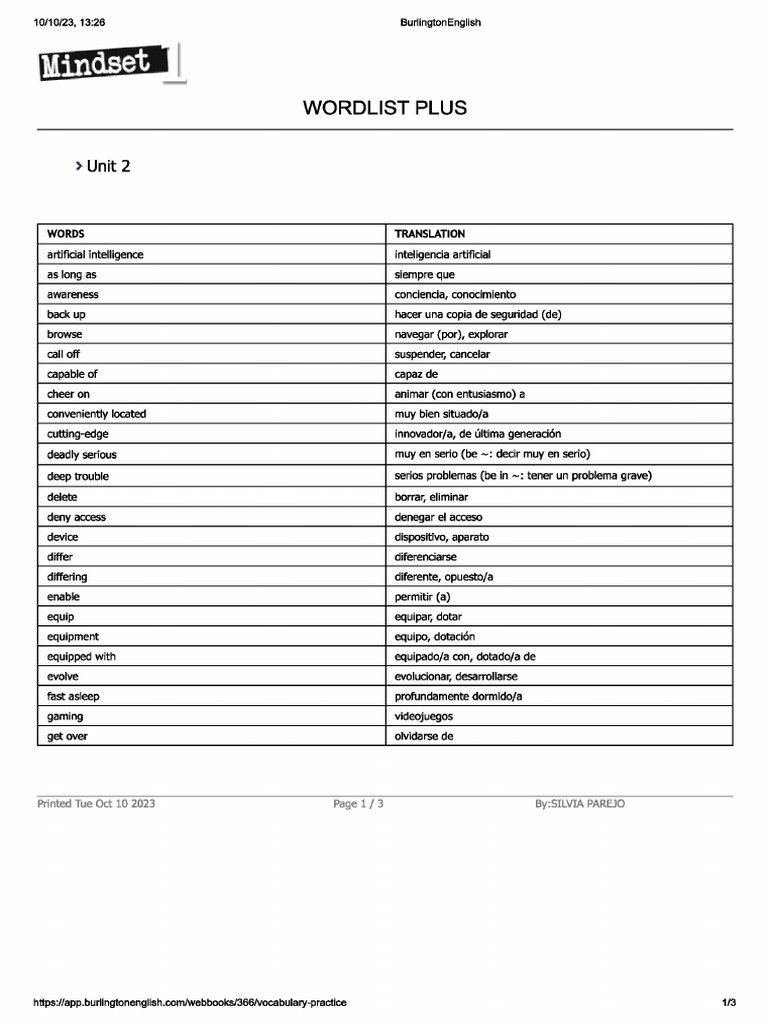 Vocabulario de la Unidad 2: Traducciones | PDF