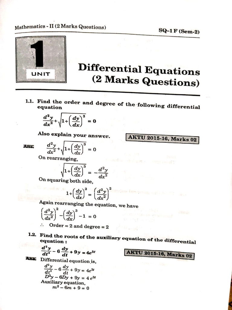 Math-II 2 Marks Questions | PDF