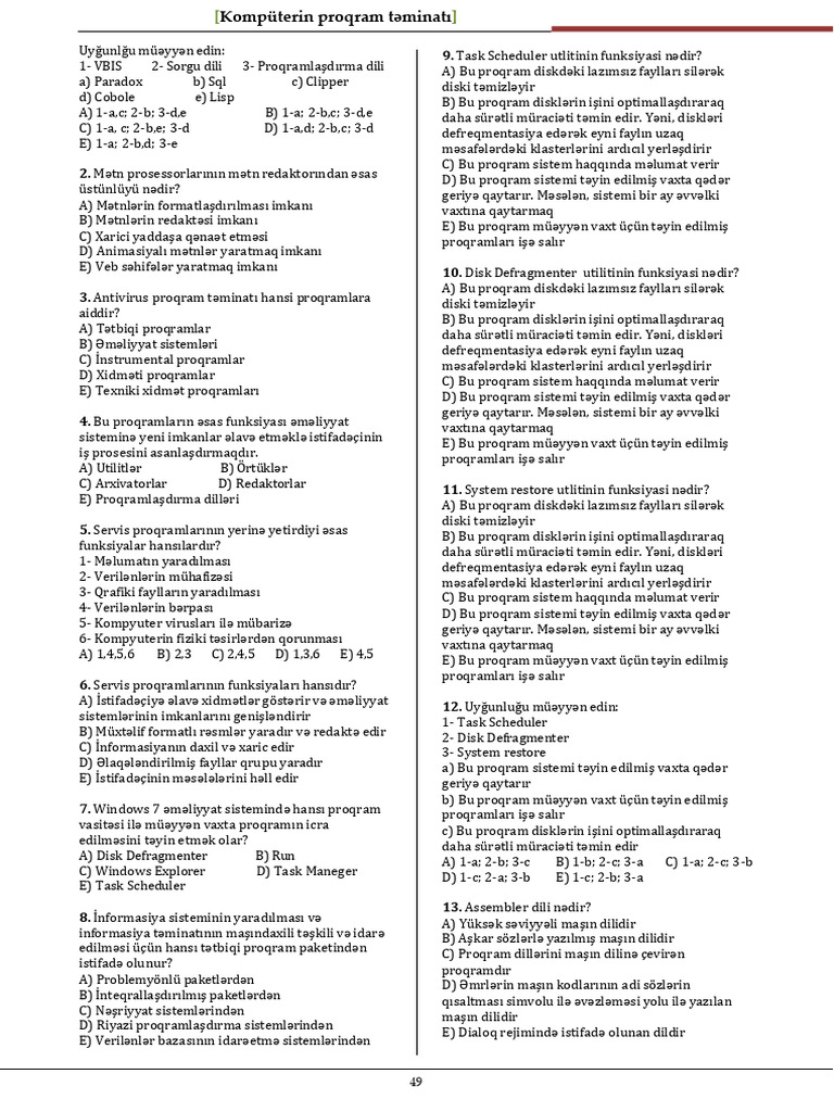 Proqram Teminati - Test | PDF