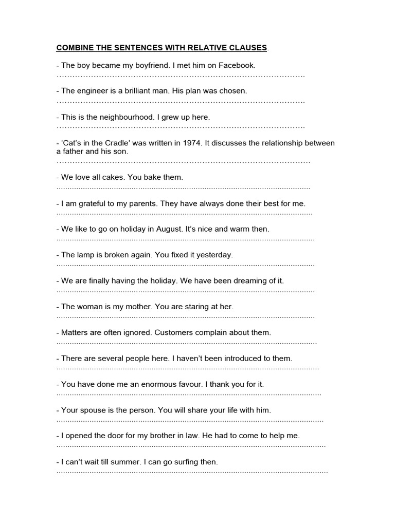 Combine Sentences with Relative Clauses | PDF