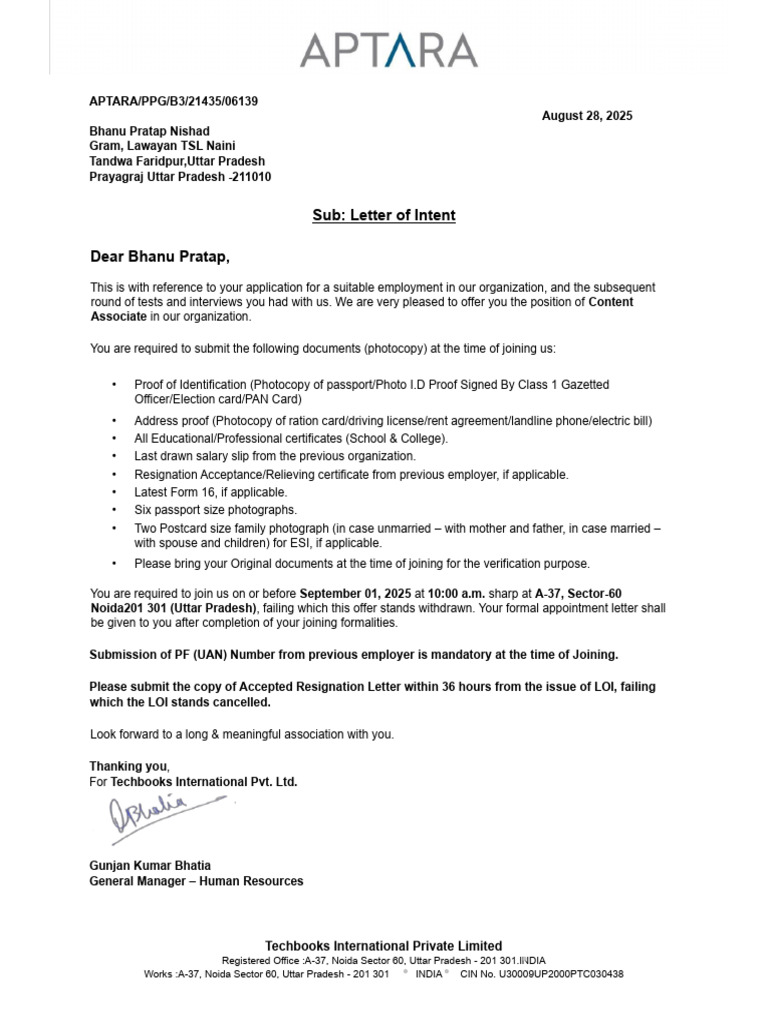 Bhanu Pratap LOI | PDF | Government And Personhood | Access Control