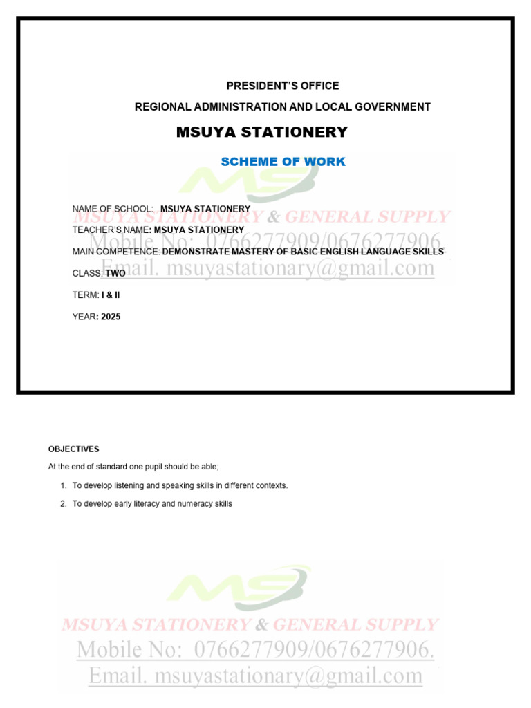 English Skills Scheme for Class Two | PDF | English Language | Language ...