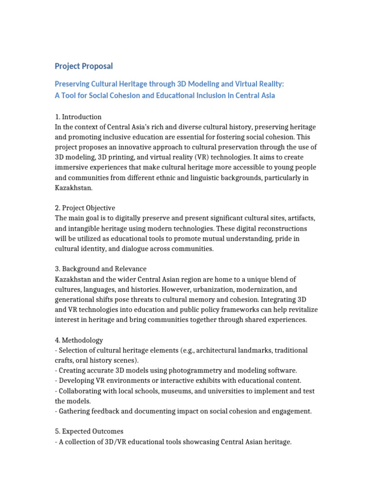 3D VR Cultural Heritage Project Proposal | PDF | Virtual Reality ...