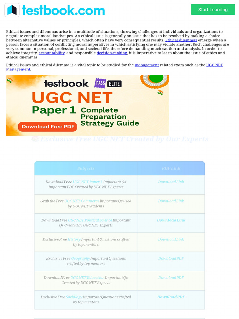 Ethical Issues and Ethical Dilemma Notes For UGC NET Management Exam | PDF