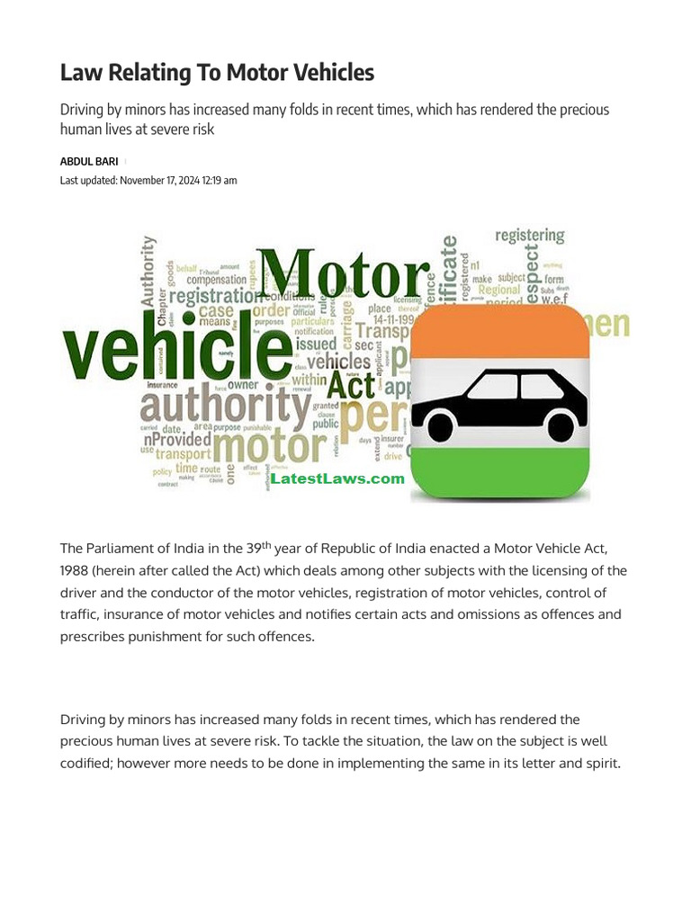Law Relating To Motor Vehicles | PDF | Driving | Justice