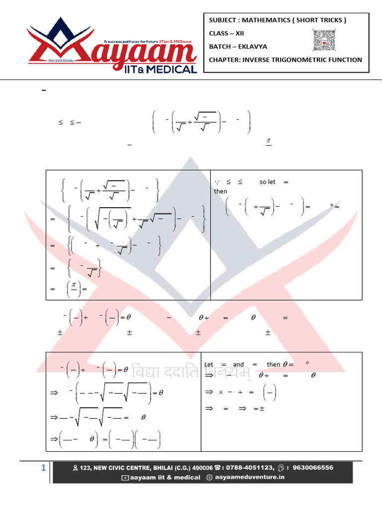 Xii - Inverse Trigonometric Function | PDF