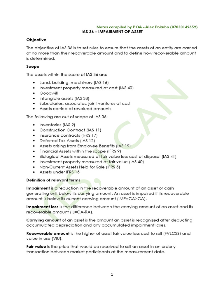 IAS 36 - IMPAIRMENT OF ASSETS (Updated) | PDF | Fair Value | Goodwill ...