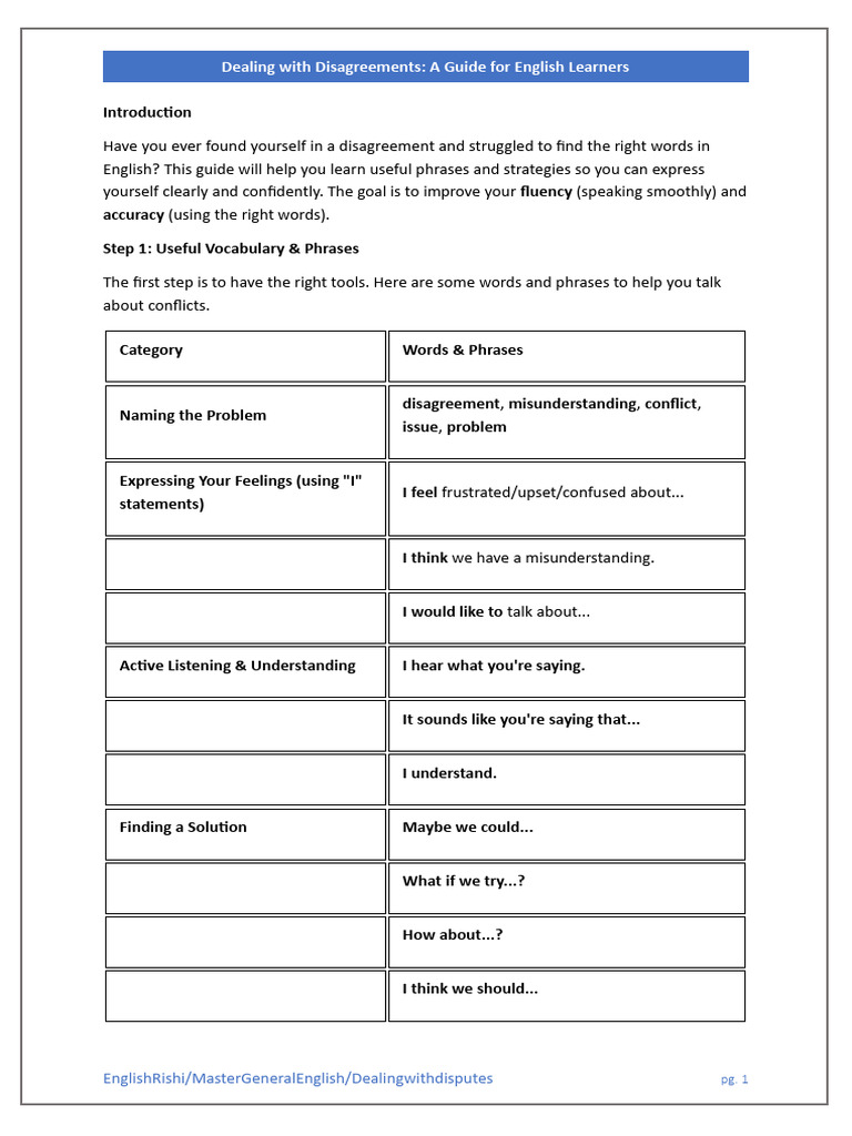 English Guide to Handling Disagreements | PDF | Fluency | English Language