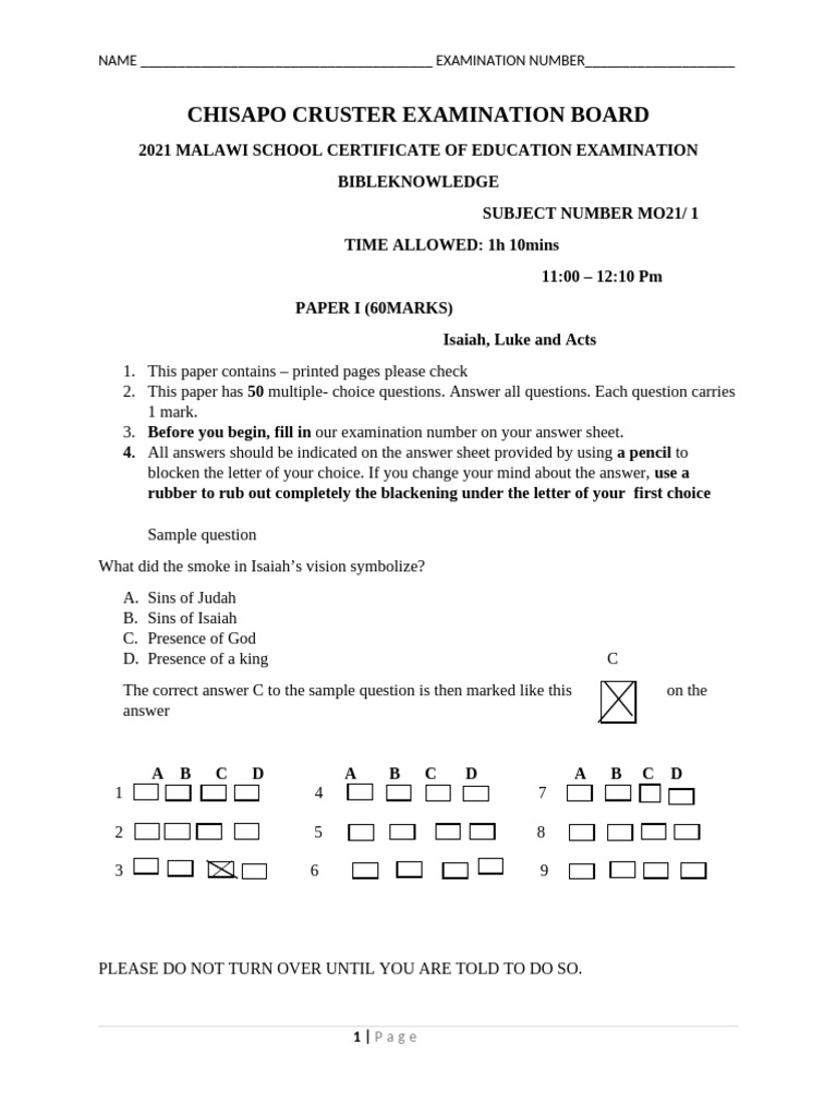 Bible Knowledge Exam Paper 2021 | PDF | Jesus | Isaiah