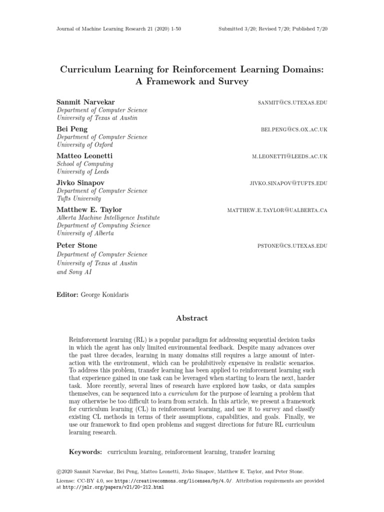 Curriculum Learning in Reinforcement Learning | PDF | Curriculum ...