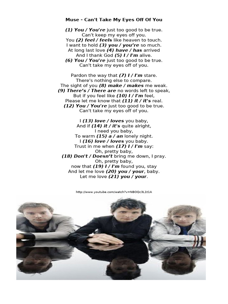 Muse - Can't Take My Eyes Off You Lyrics | PDF