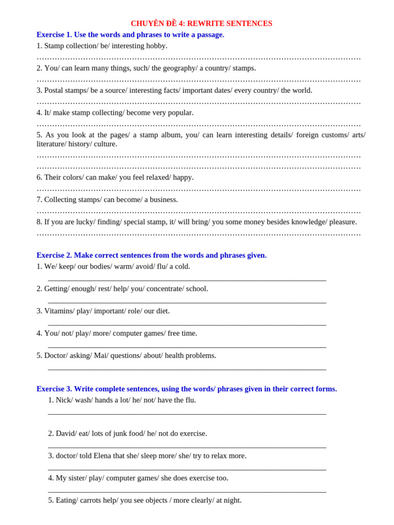 Sentence Building Exercises in English | PDF | Lunch | Meal