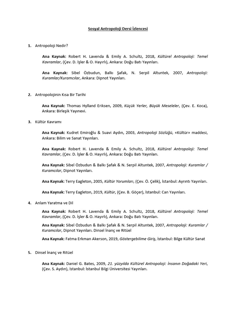 Sosyal Antropoloji Syllabus | PDF