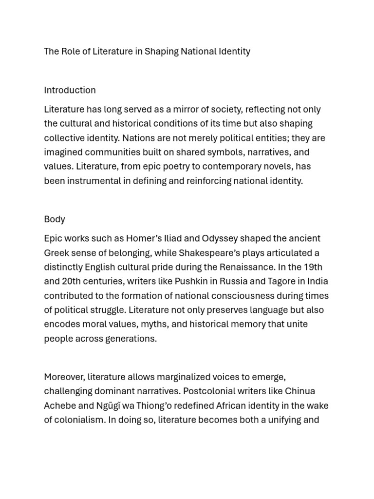 The Role of Literature in Shaping National Identity | PDF