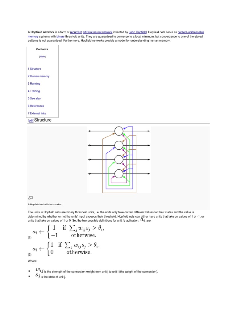Structure: Recurrent Artificial Neural Network John Hopfield Content-Addressable Memory Binary ...