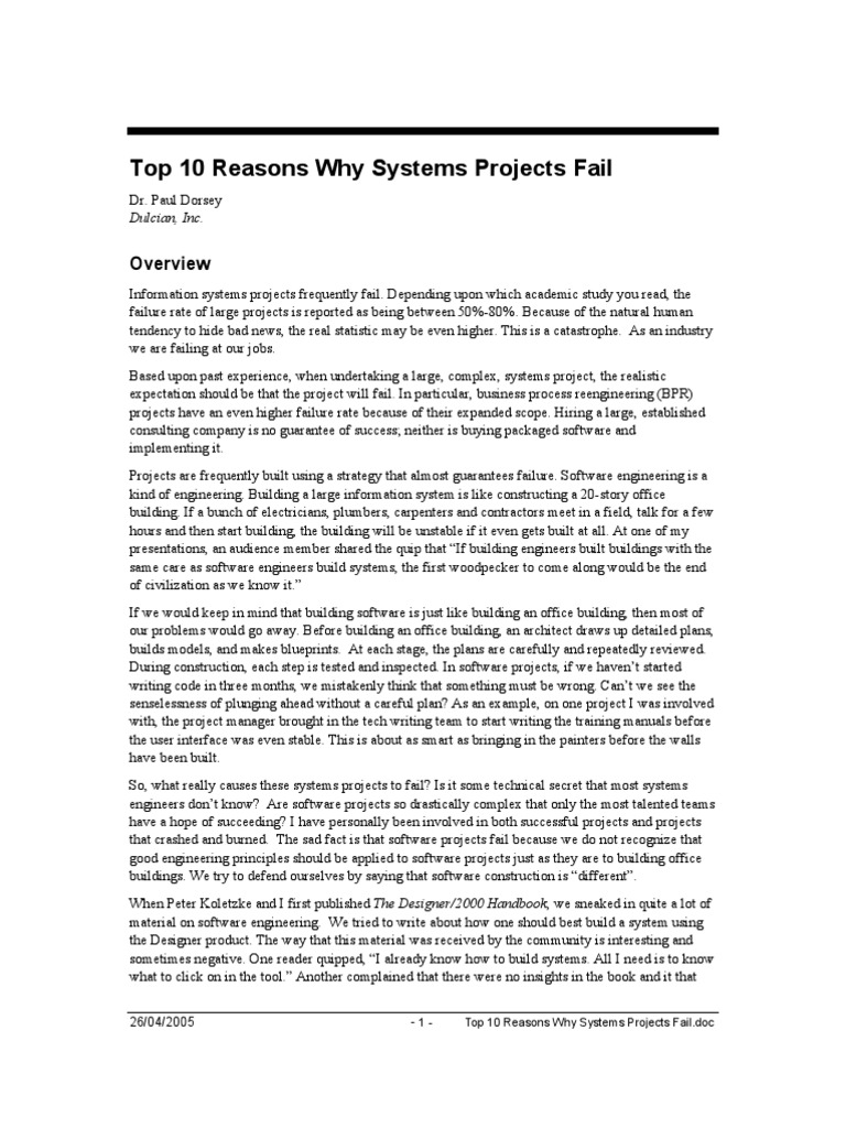 Top 10 Reasons Why Systems Projects Fail | PDF | Software Development ...