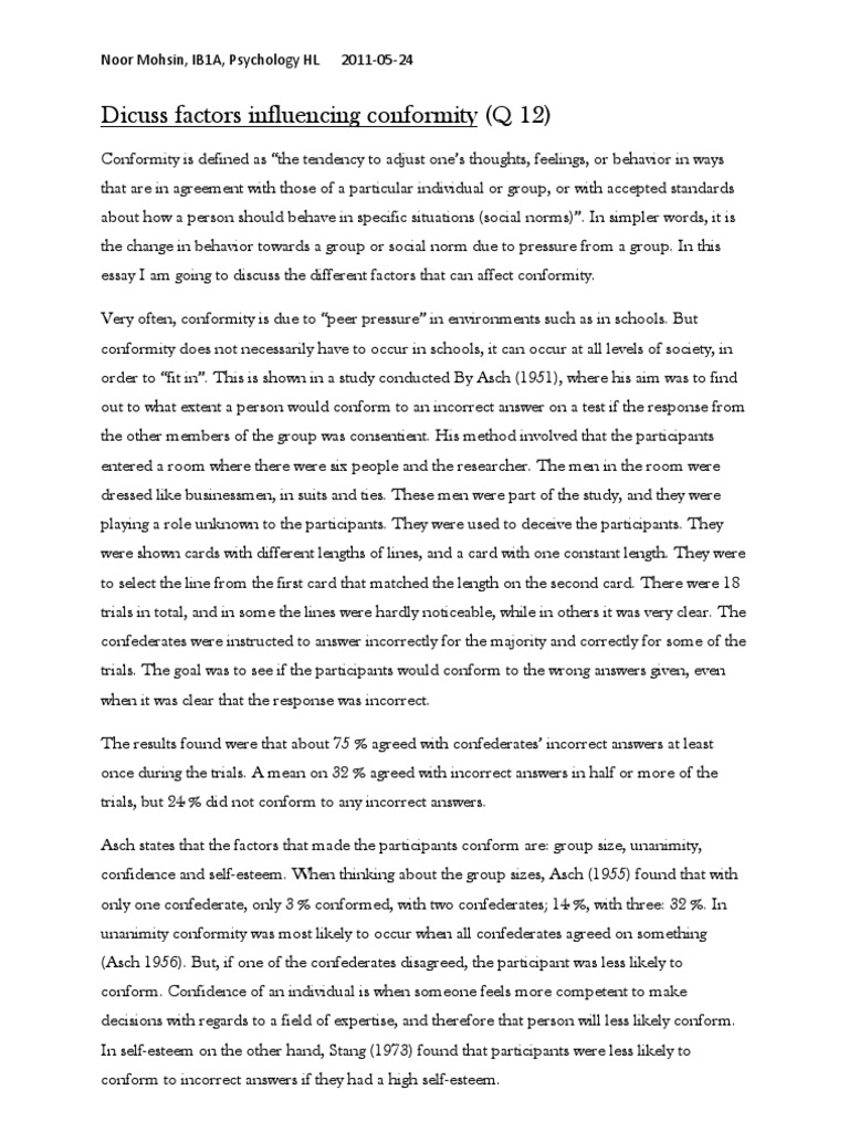 Factors Influencing Conformity in Psychology | PDF | Conformity ...