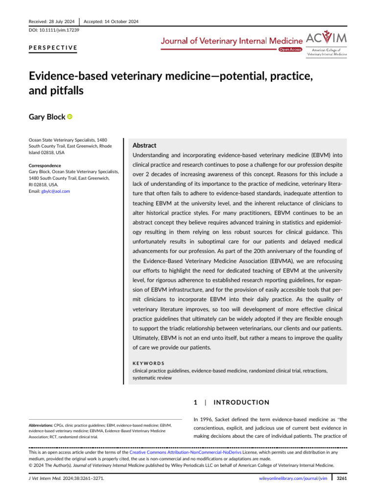 Evidence-Based Veterinary Medicine-Potential, Practice, and Pitfalls ...
