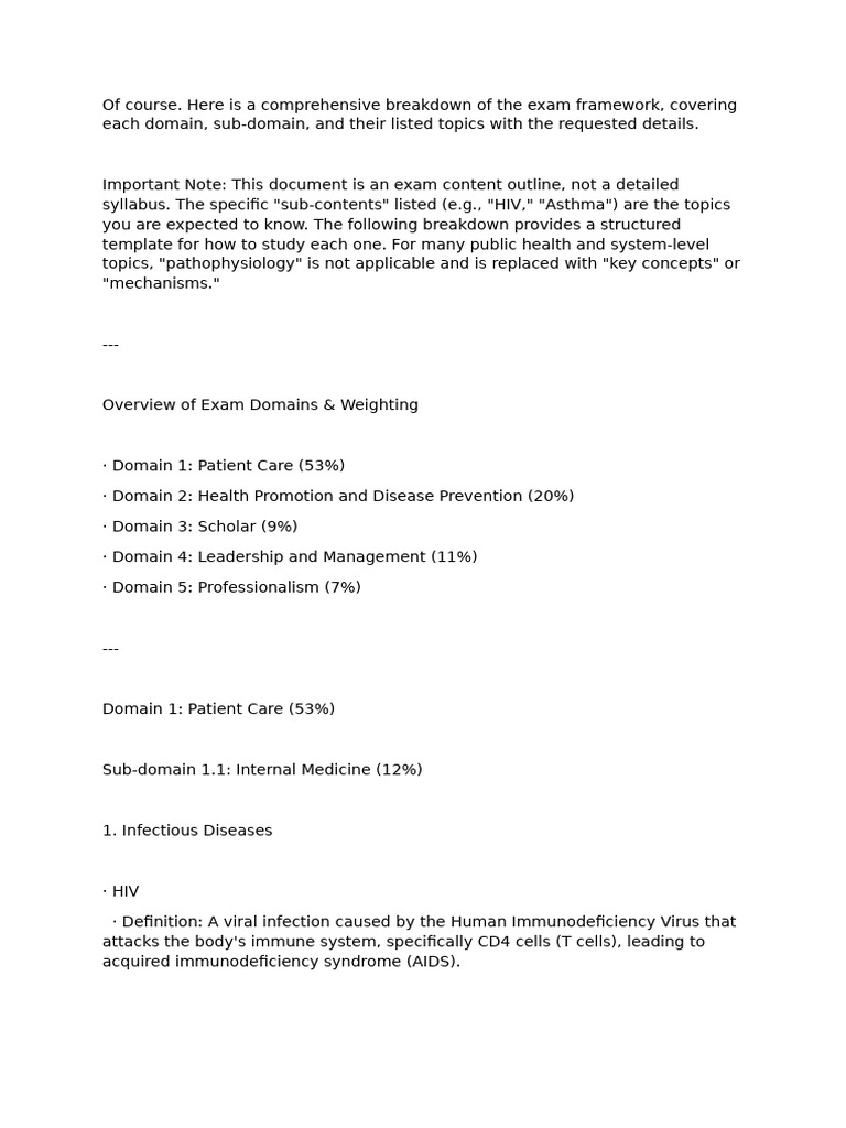 Exam Content Outline for Healthcare Professionals | PDF | Chronic ...