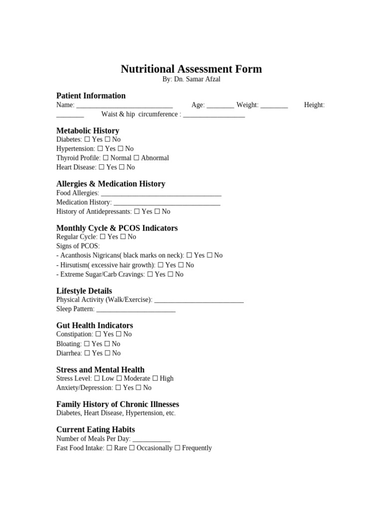 Nutritional Assessment Questionnaire | PDF