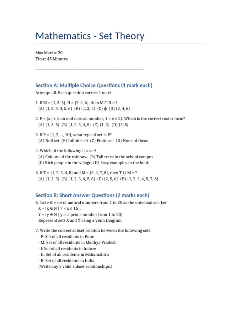Set Theory Question Paper | PDF