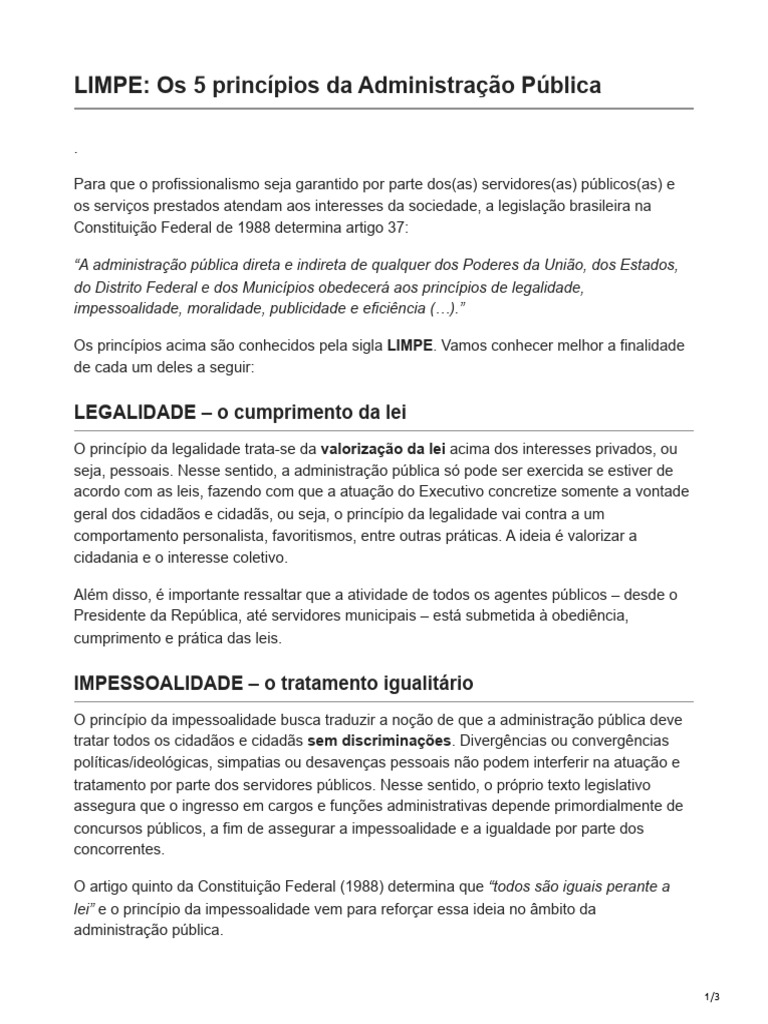 Princípios LIMPE na Administração Pública | PDF | Administração pública ...