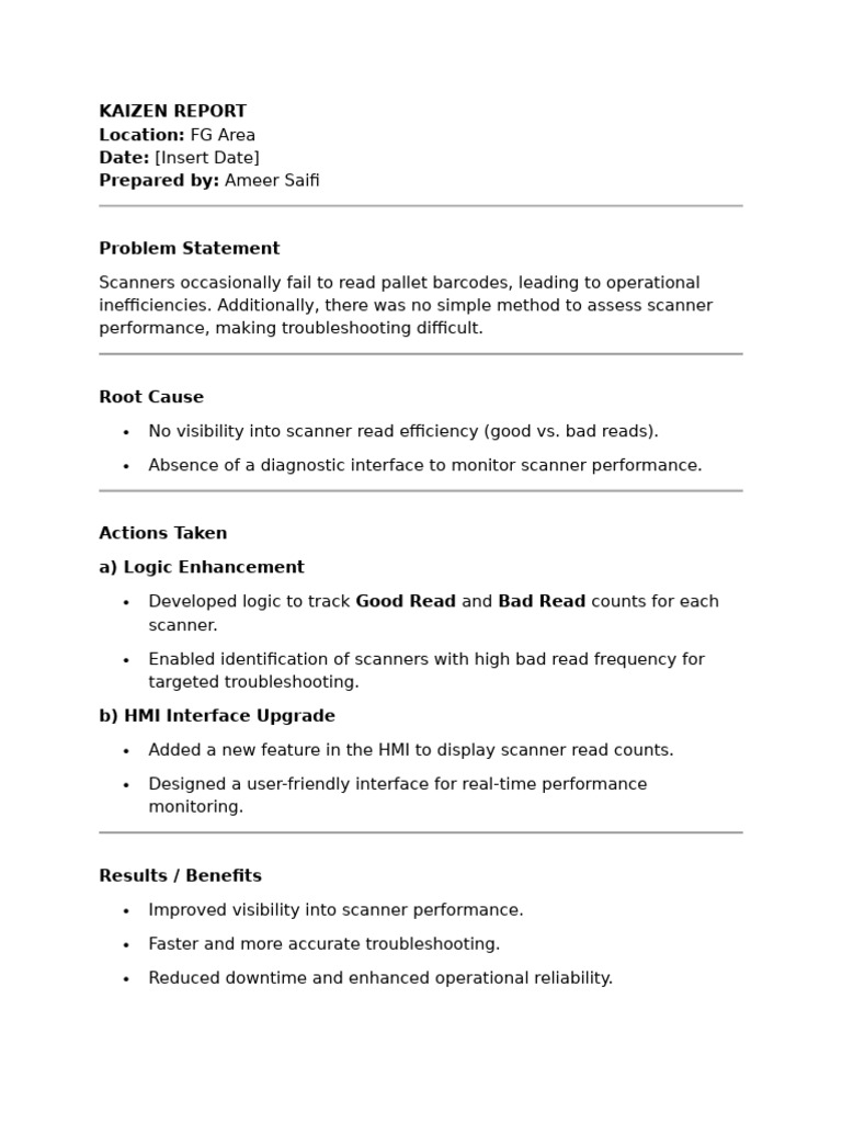 Kaizen Report 1 | PDF