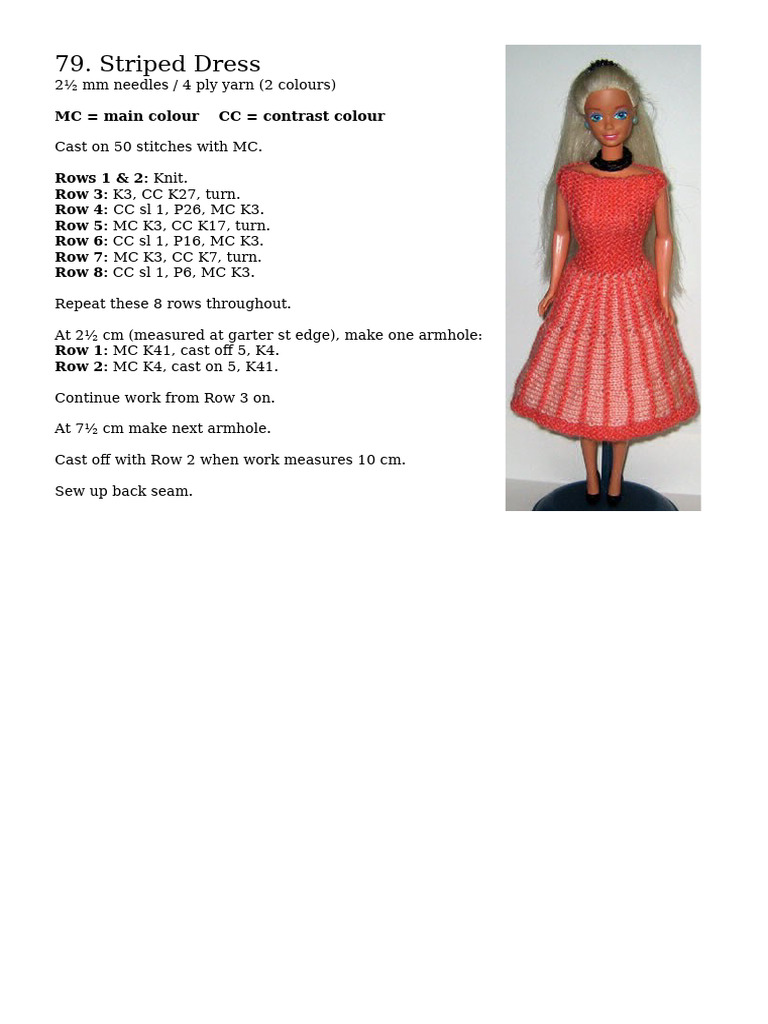 Striped Dress: MC Main Colour CC Contrast Colour | PDF