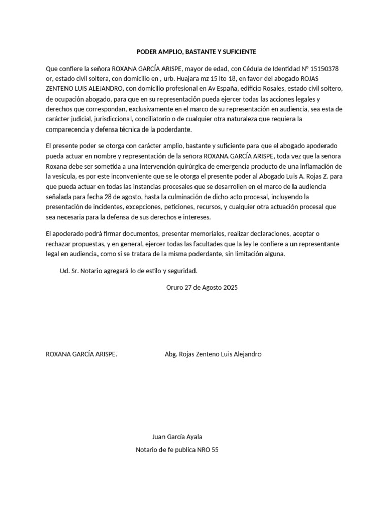 Poder Notarial para Representación Legal | PDF