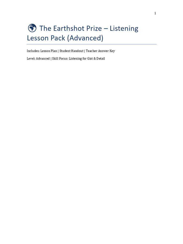 Earthshot Prize Advanced Listening Lesson | PDF | Climate Change ...