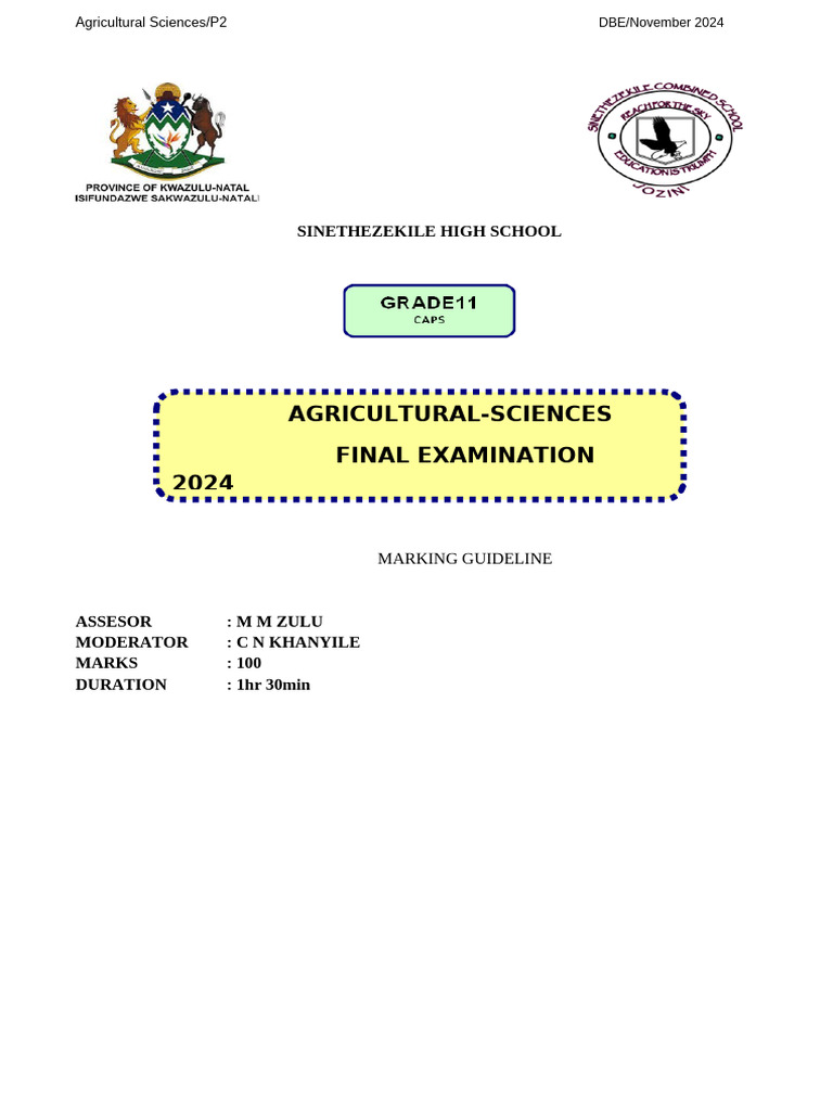 Grade 11 Final Exam Paper 2 2024 MEMO | PDF | Digestion | Hay
