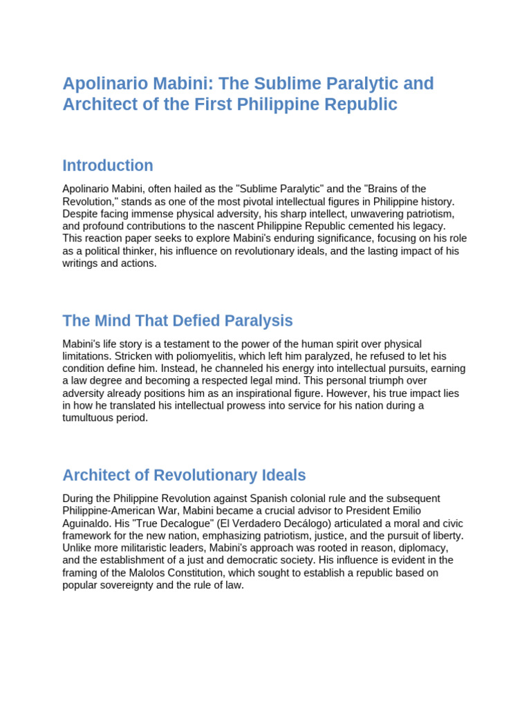 Mabini: Architect of Philippine Republic | PDF | Political Science ...