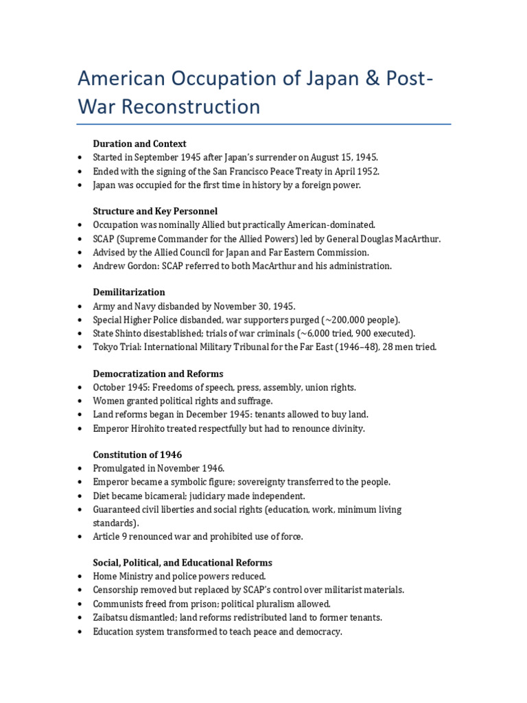 American Occupation Japan Postwar Reconstruction | PDF | Japan | Government