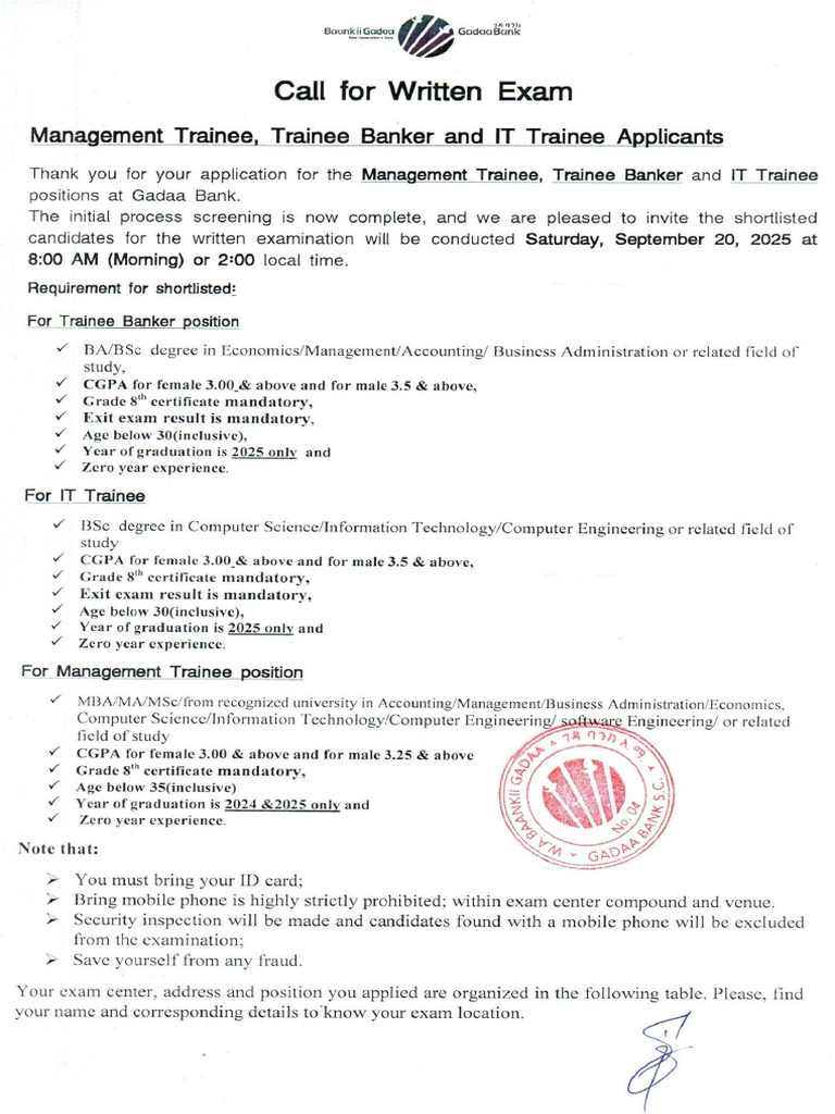 Call For Exam September 20, 2025 | PDF