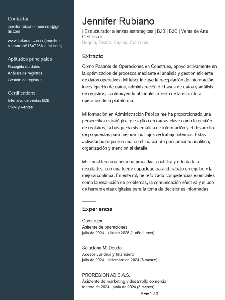 CV Jennifer Rubiano | PDF | Marketing | Negocios económicos