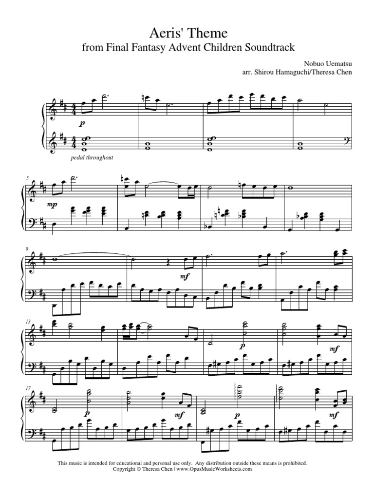 Aeris Theme Aerith Piano Sheet Music | PDF