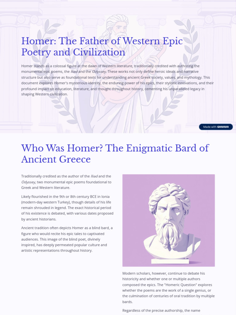 Homer The Father of Western Epic Poetry and Civilization | PDF | Homer ...