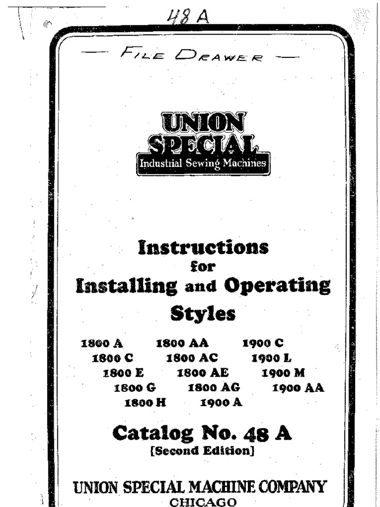 Union Special Model 1800 1900 Manual Catalog 48a | PDF | Sewing Needle ...