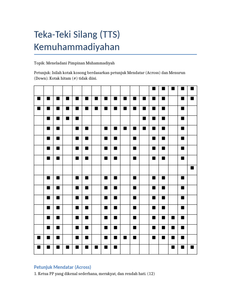 TTS Kemuhammadiyahan 20soal | PDF