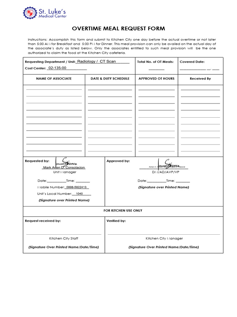 Overtime Meal Request Form Guide | PDF | Eating Behaviors Of Humans | Meal